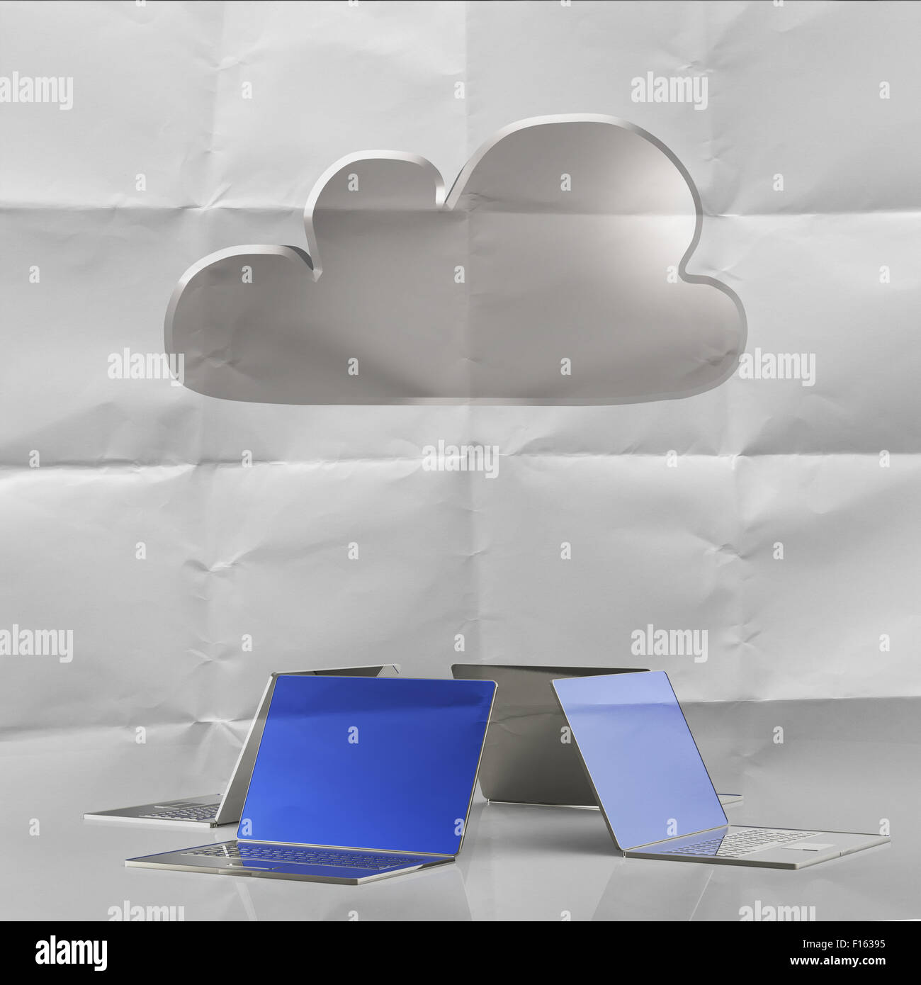 Cloud computing 3d structureon crumpled paper background as concept ...