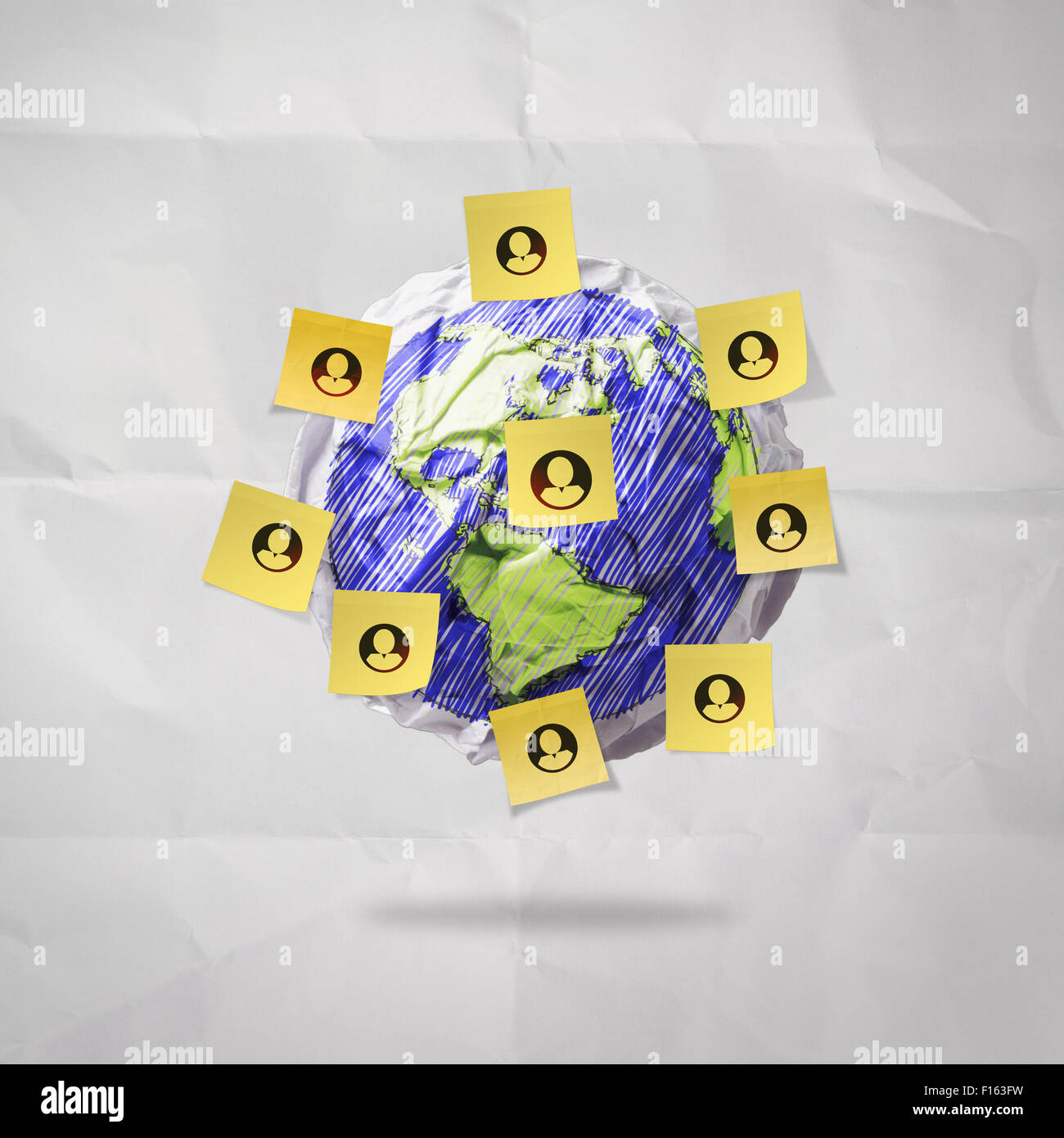 sticky note social network icon on crumpled paper background as concept ...