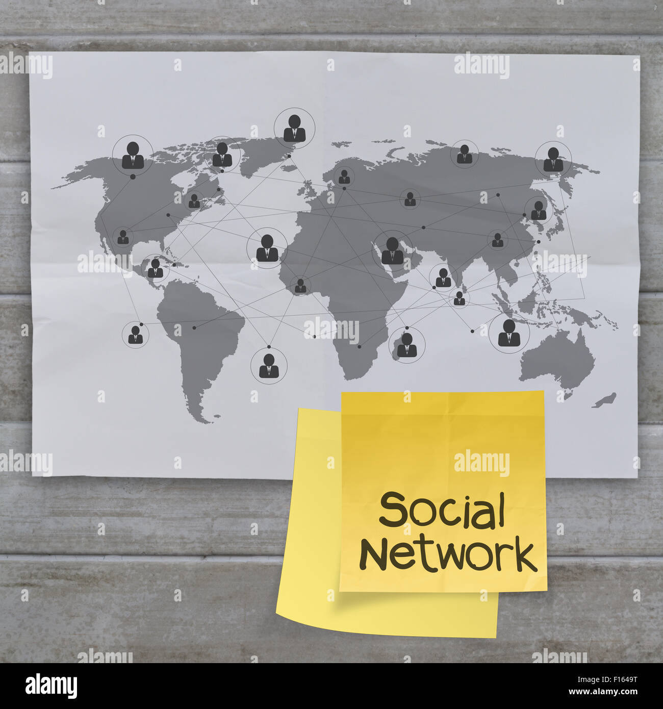 sticky note social network icon on crumpled paper background as concept ...