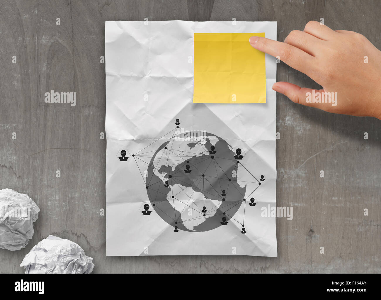 sticky note social network icon on crumpled paper background as concept ...