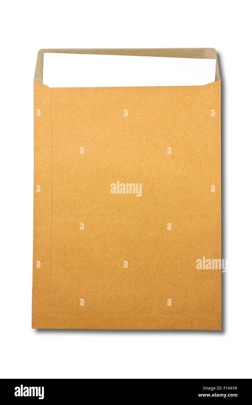 Brown Envelope document with paper on white background Stock Photo - Alamy