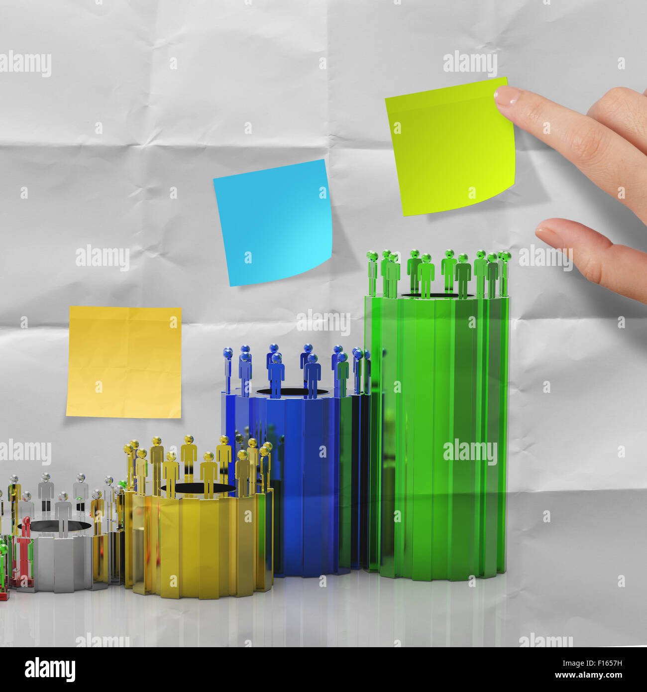 blank sticky note with crumpled paper and graphic chart as concept ...