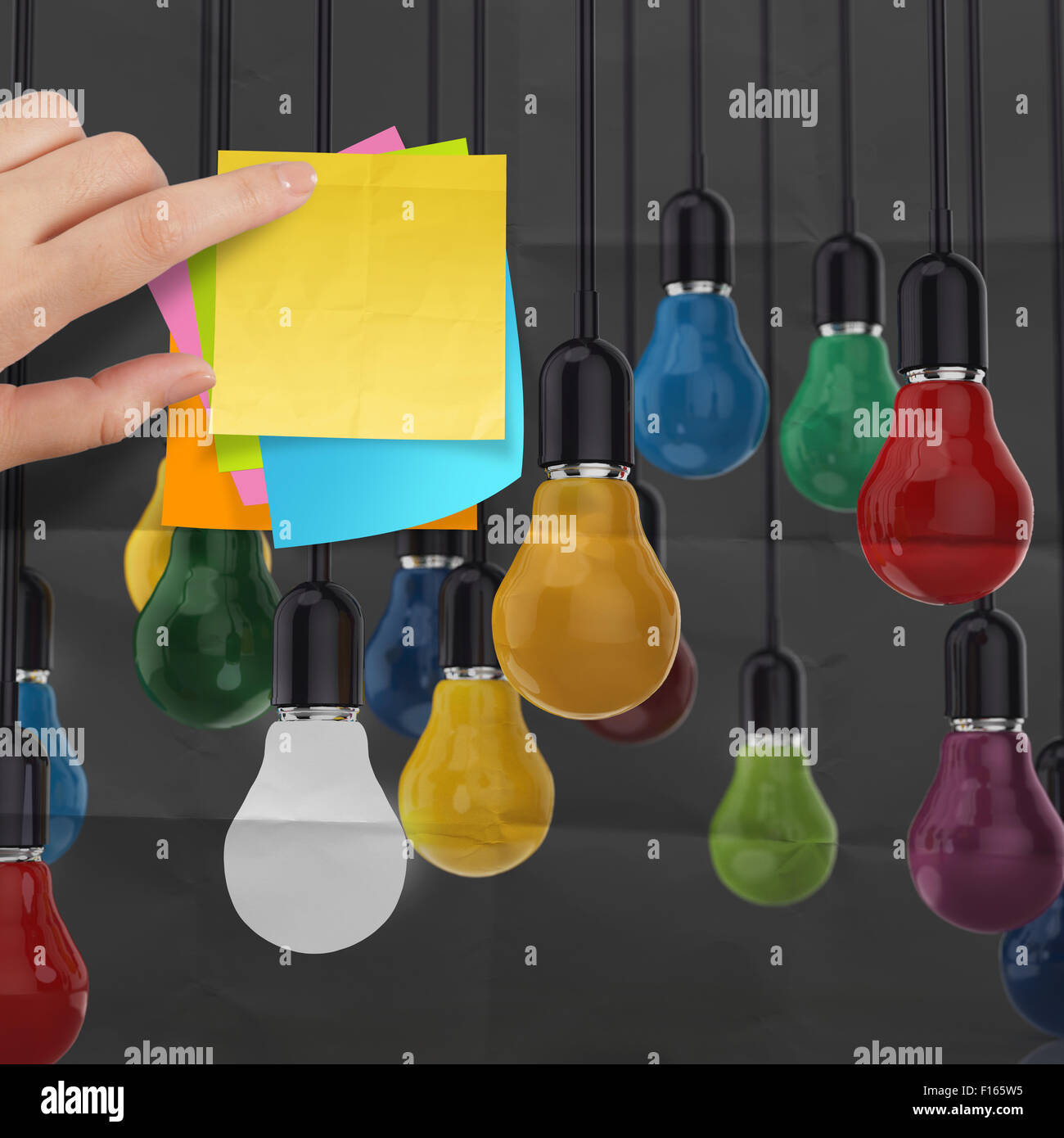 sticky note with light bulb on crumpled paper as creative concept Stock ...