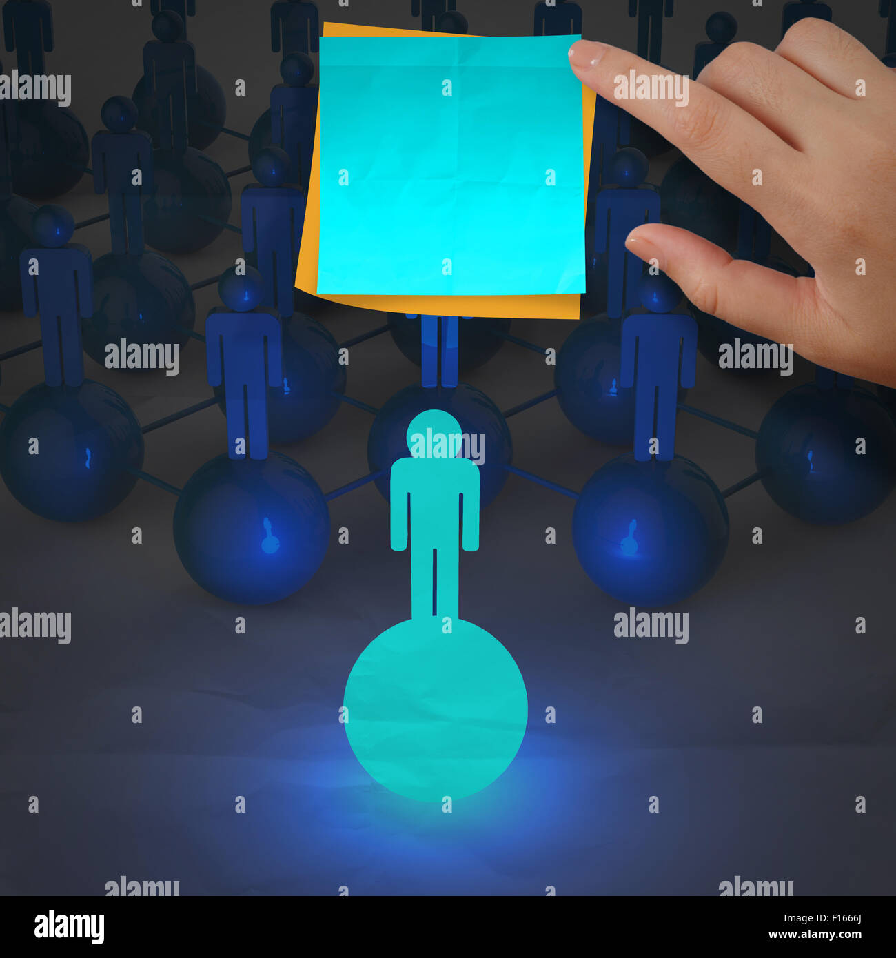 sticky note 3d human social network on crumpled paper background as ...