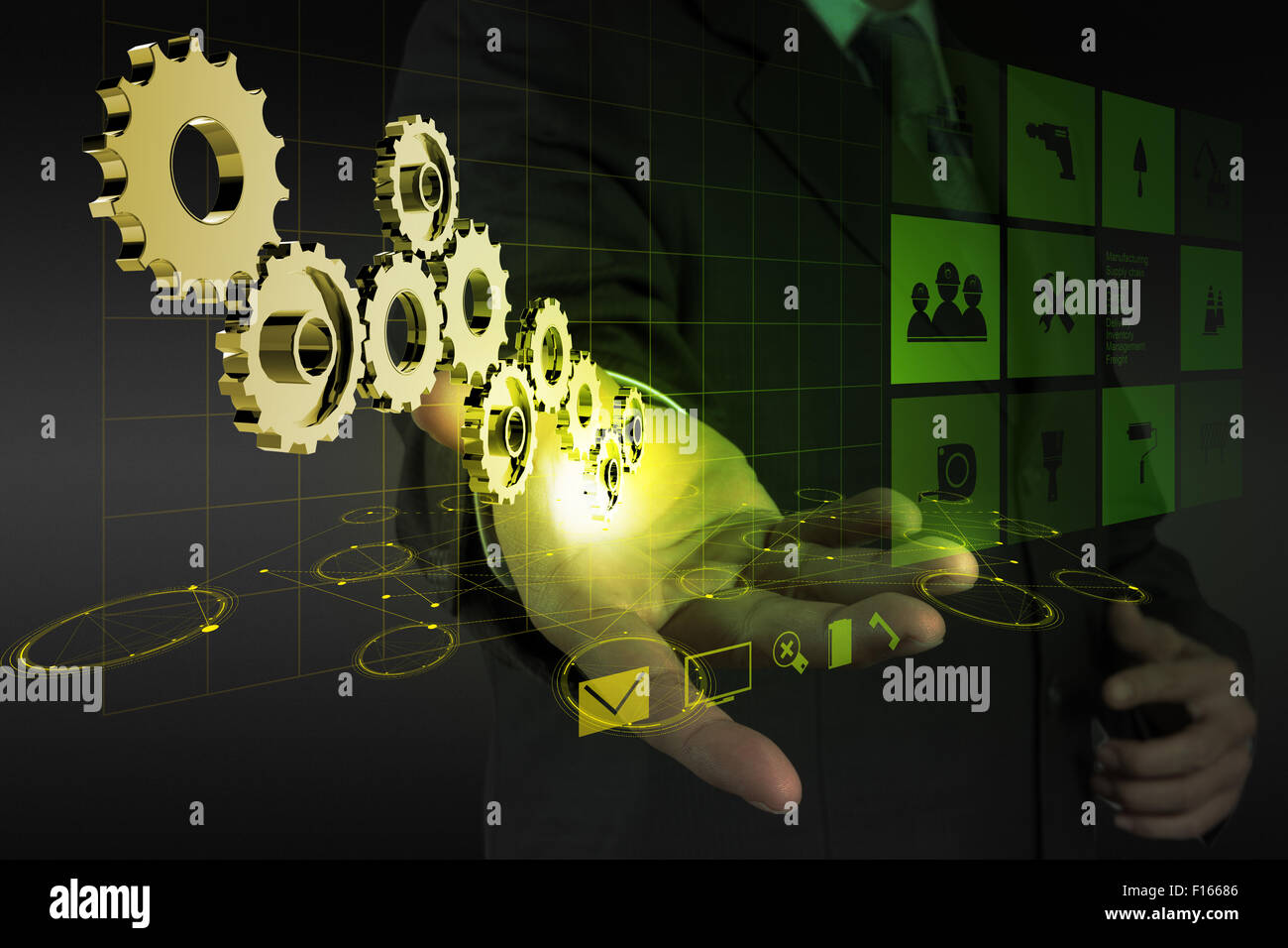 businessman hand draws gear to success concept Stock Photo - Alamy