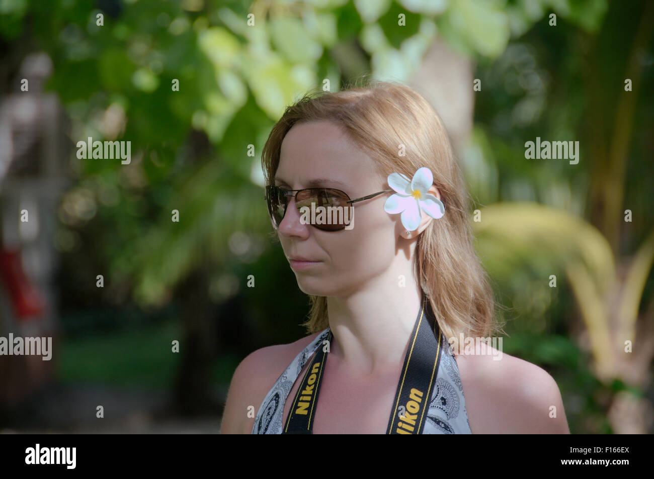 Oct. 15, 2014 - Seychelles - Portrait of a young woman in sunglasses ...