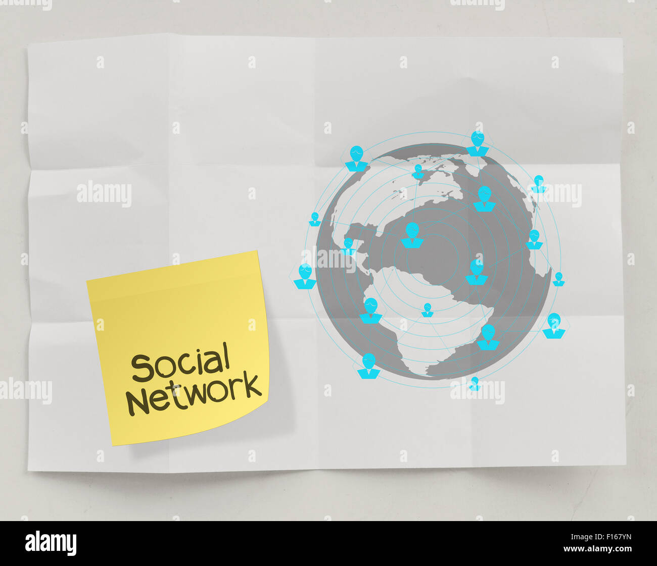 sticky note social network icon on crumpled paper background as concept ...