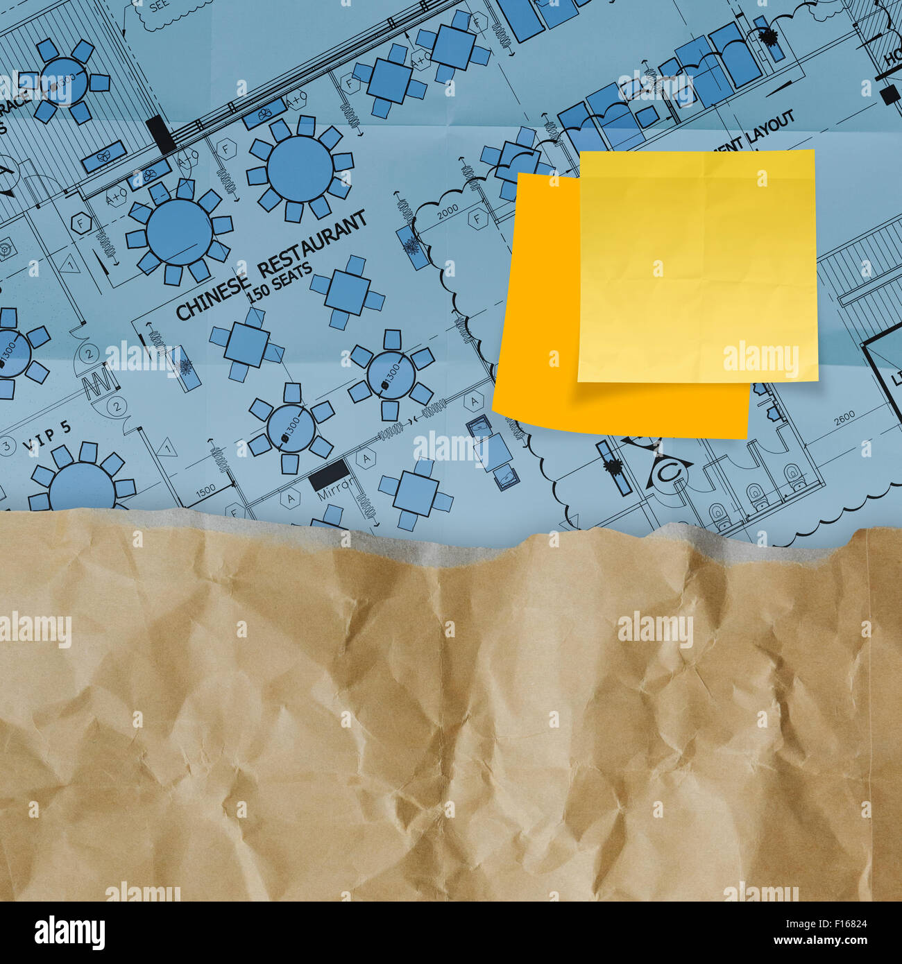 great job word with sticky note on construction site and layout plan ...