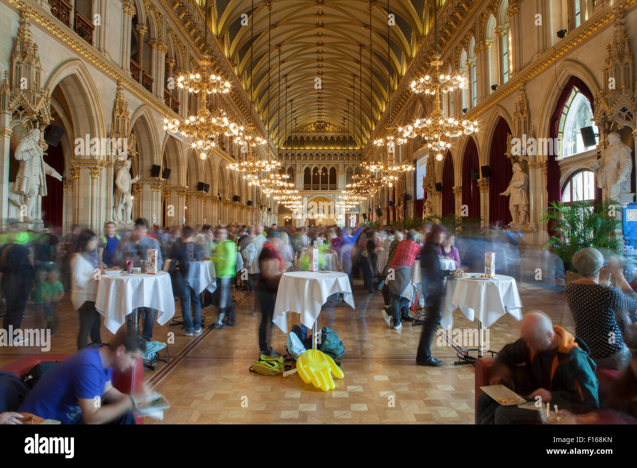 Inside the Rathaus in Vienna, Austria during a pasta party for the 2015 ...