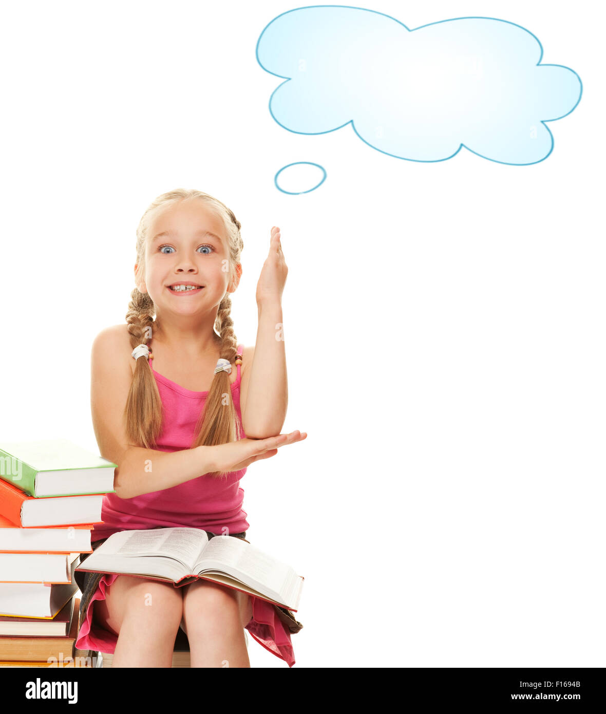 Little schoolgirl raised her hand to answer question Stock Photo - Alamy