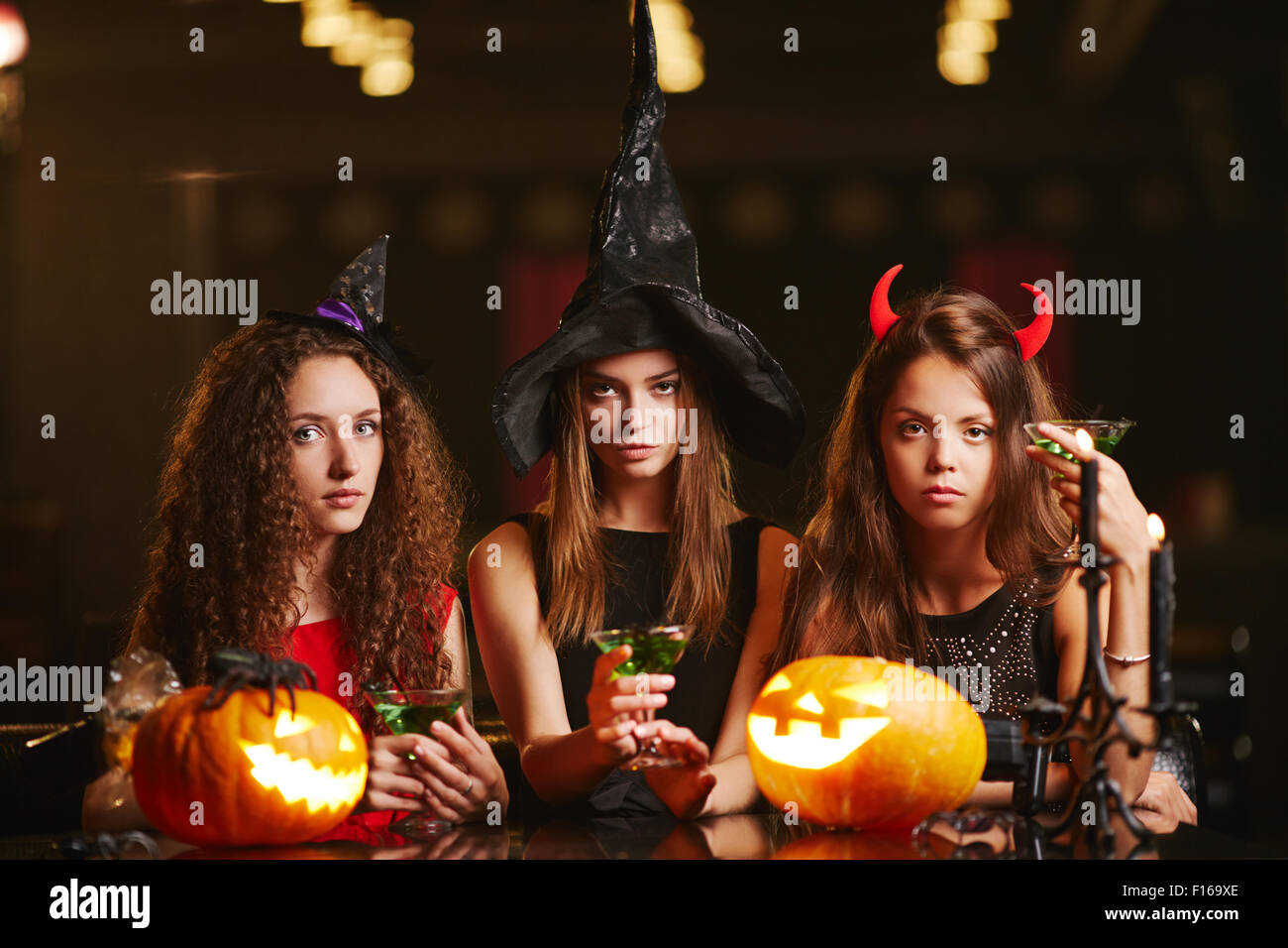 Three witches waiting for a victim Stock Photo - Alamy