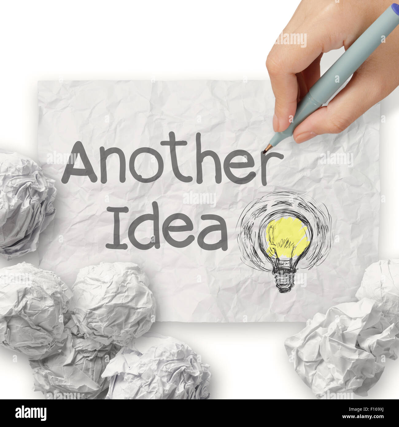 hand draws another idea light bulb with recycle envelope background as ...