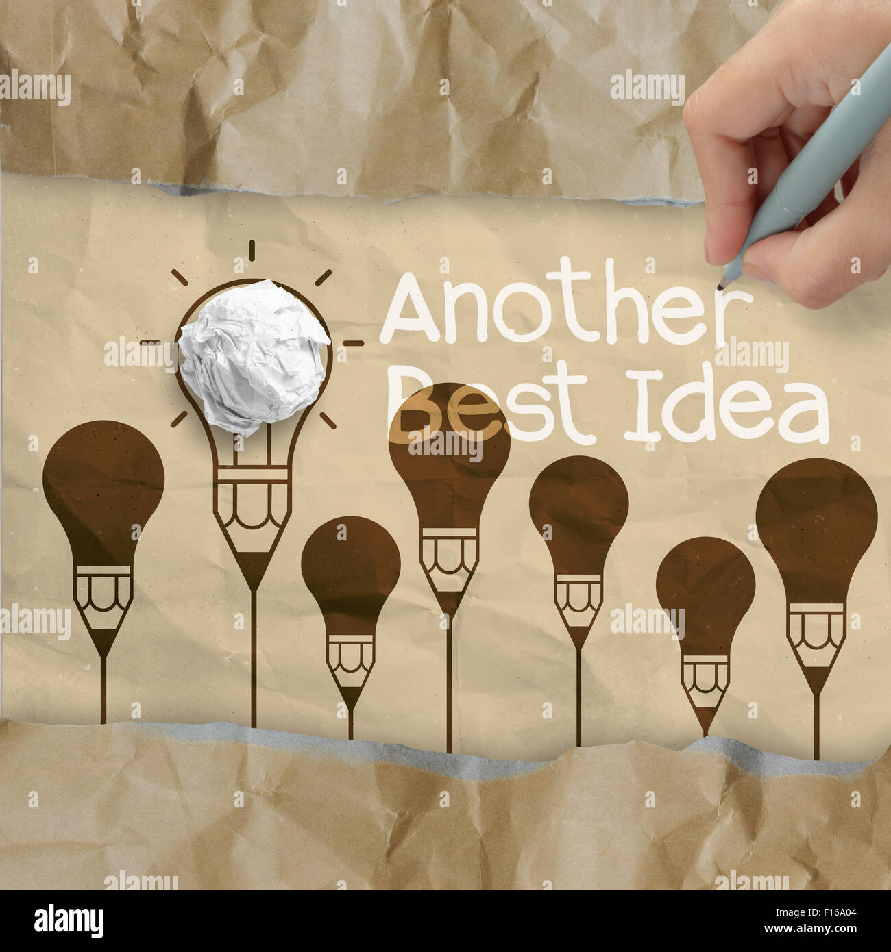 hand drawn another idea light bulb with recycle envelope background as ...