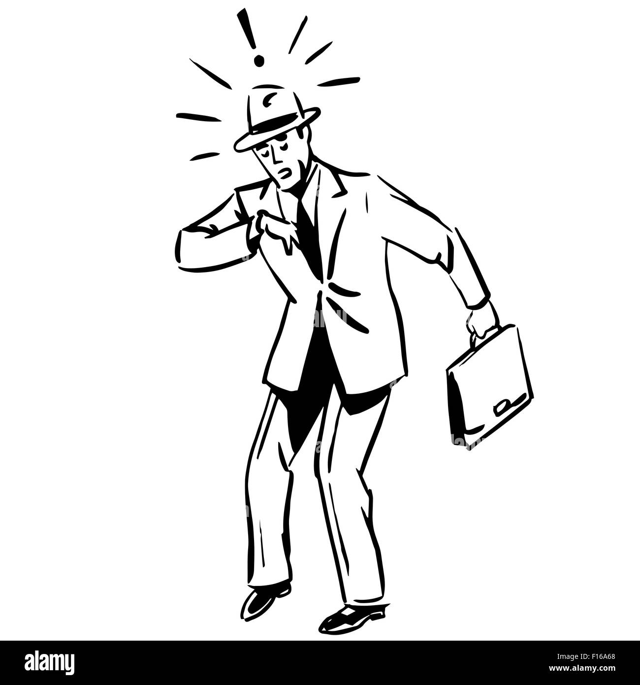 Cartoon man looking at watch Black and White Stock Photos & Images - Alamy