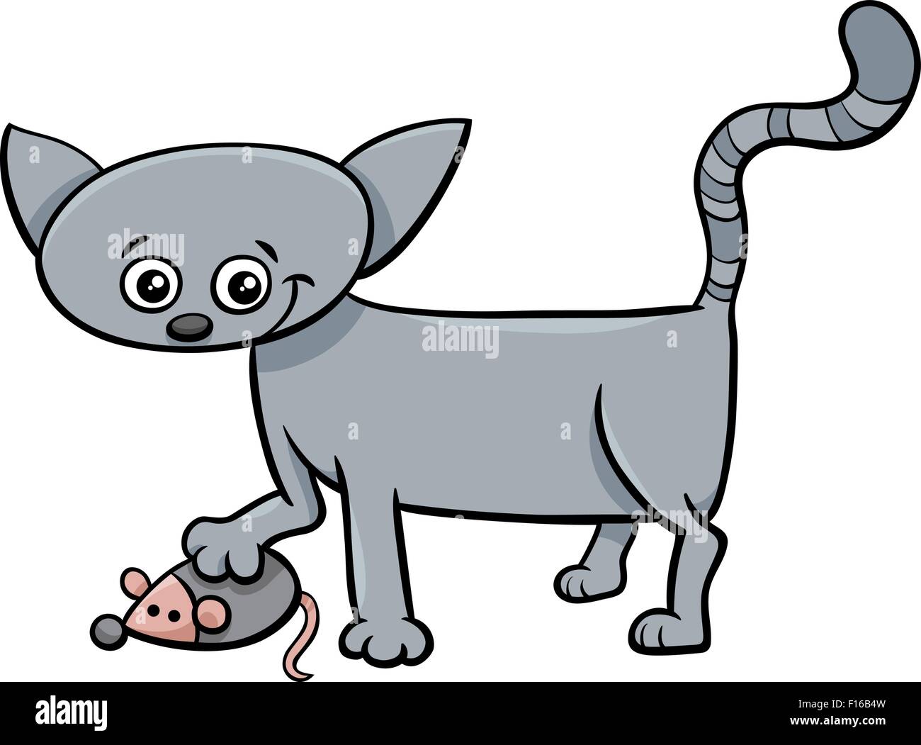 Cartoon Illustration of Cat or Kitten Animal Character with Toy Mouse ...