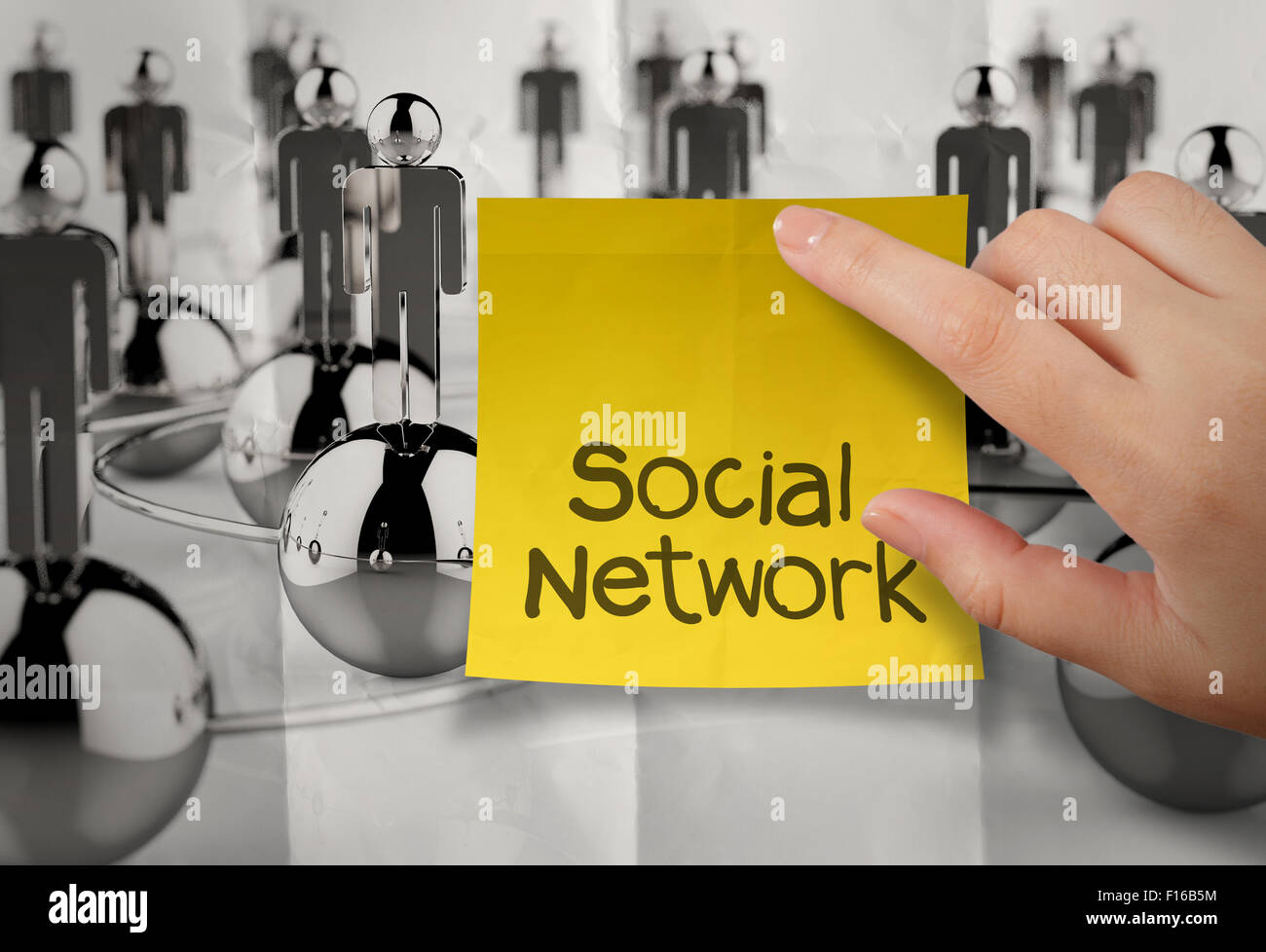 hand holding sticky note social network 3d stainless human social ...