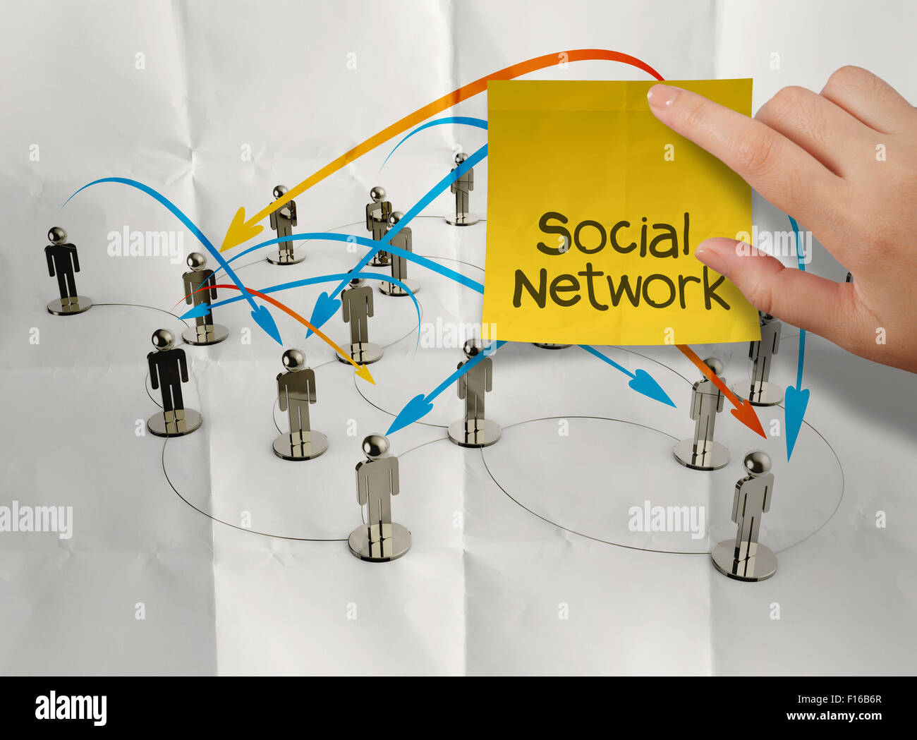 hand holding sticky note social network 3d stainless human social ...