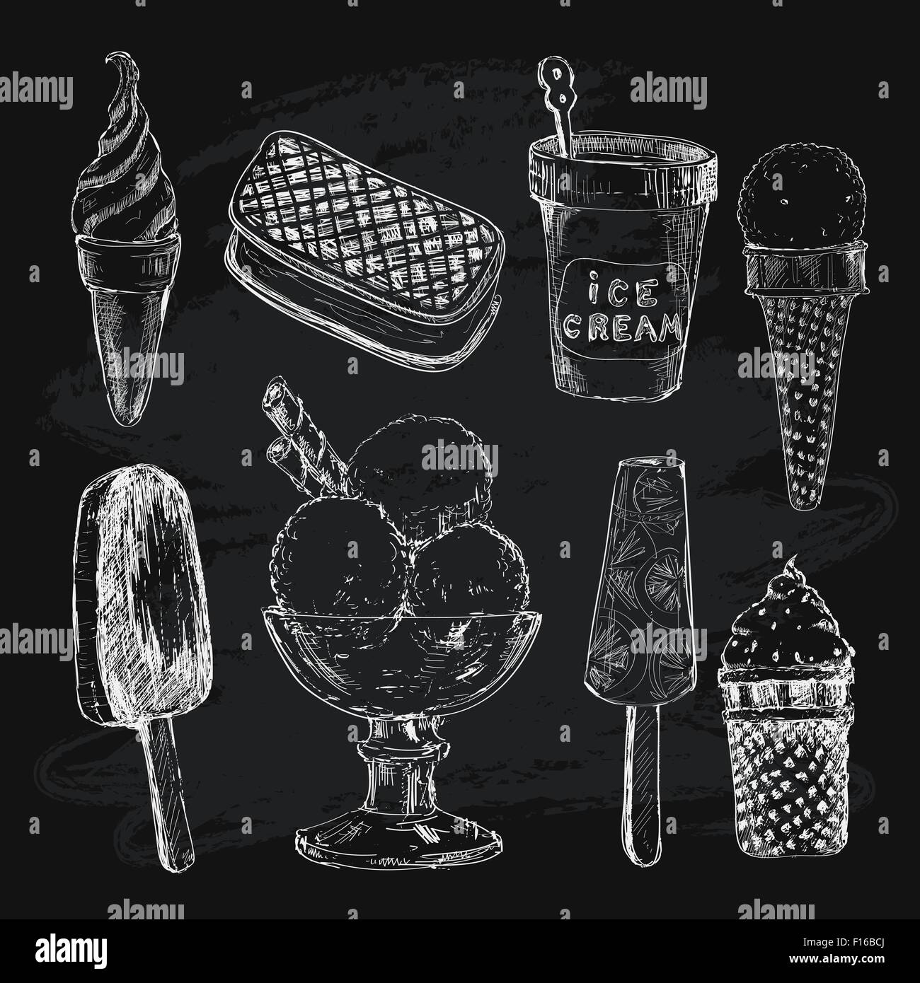 Ice cream. Set of graphic hand drawn illustrations Stock Vector Image ...
