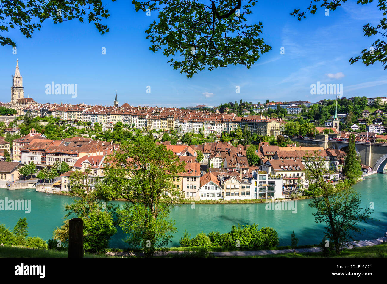 Views of Bern the capital of Switzerland from the far side of the river ...