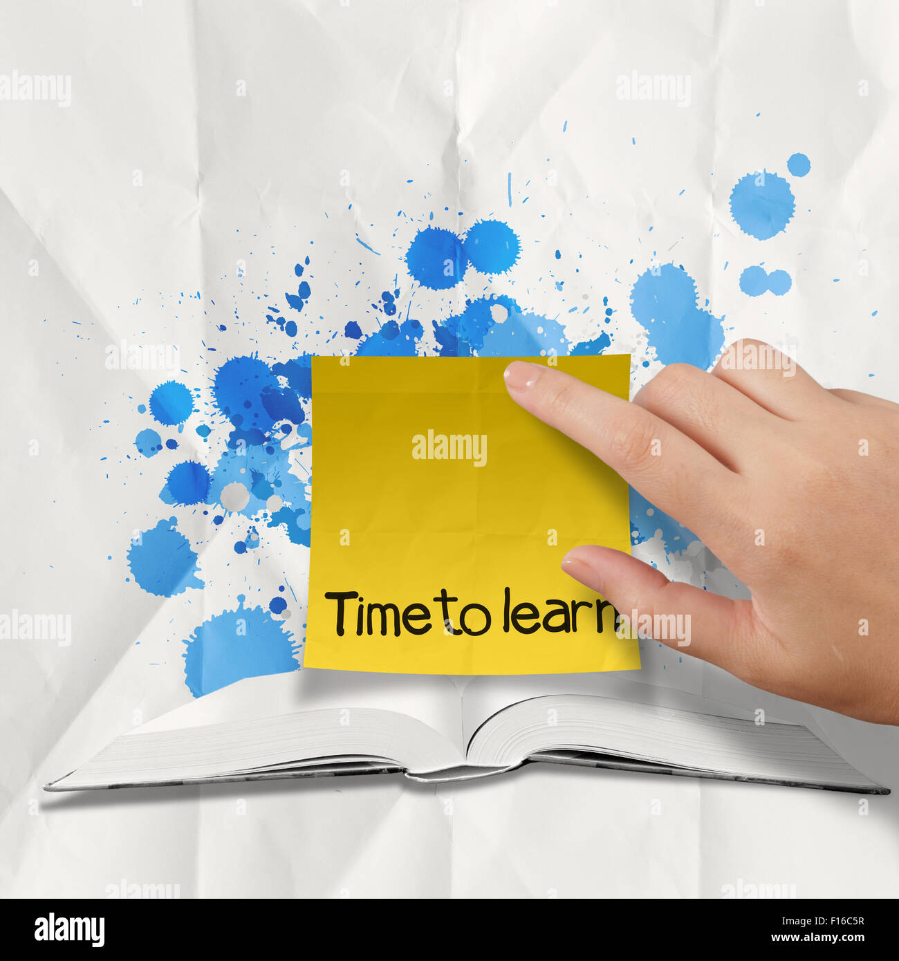 sticky note time to learn on blank book and splash colors choice on ...