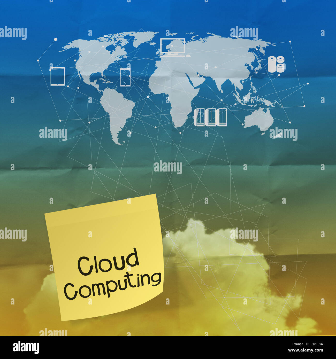 cloud computing on sticky note with crumpled paper as concept Stock ...