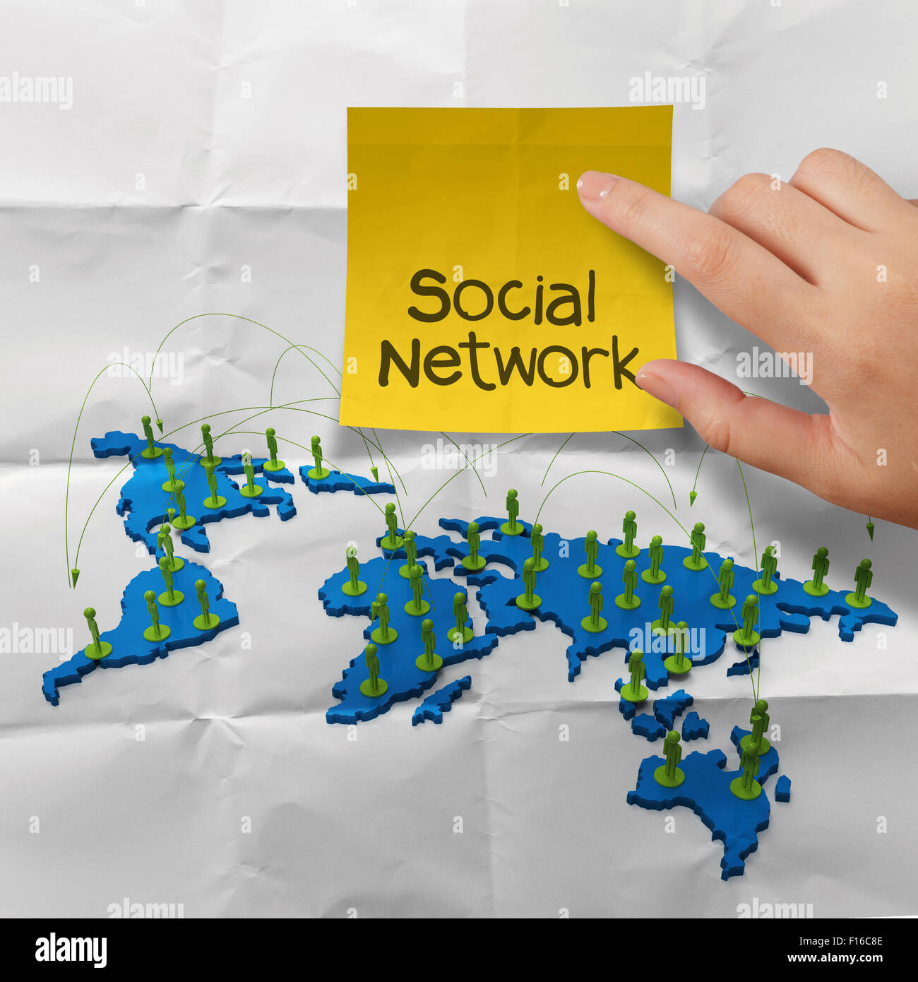 hand holding sticky note social network 3d stainless human social ...