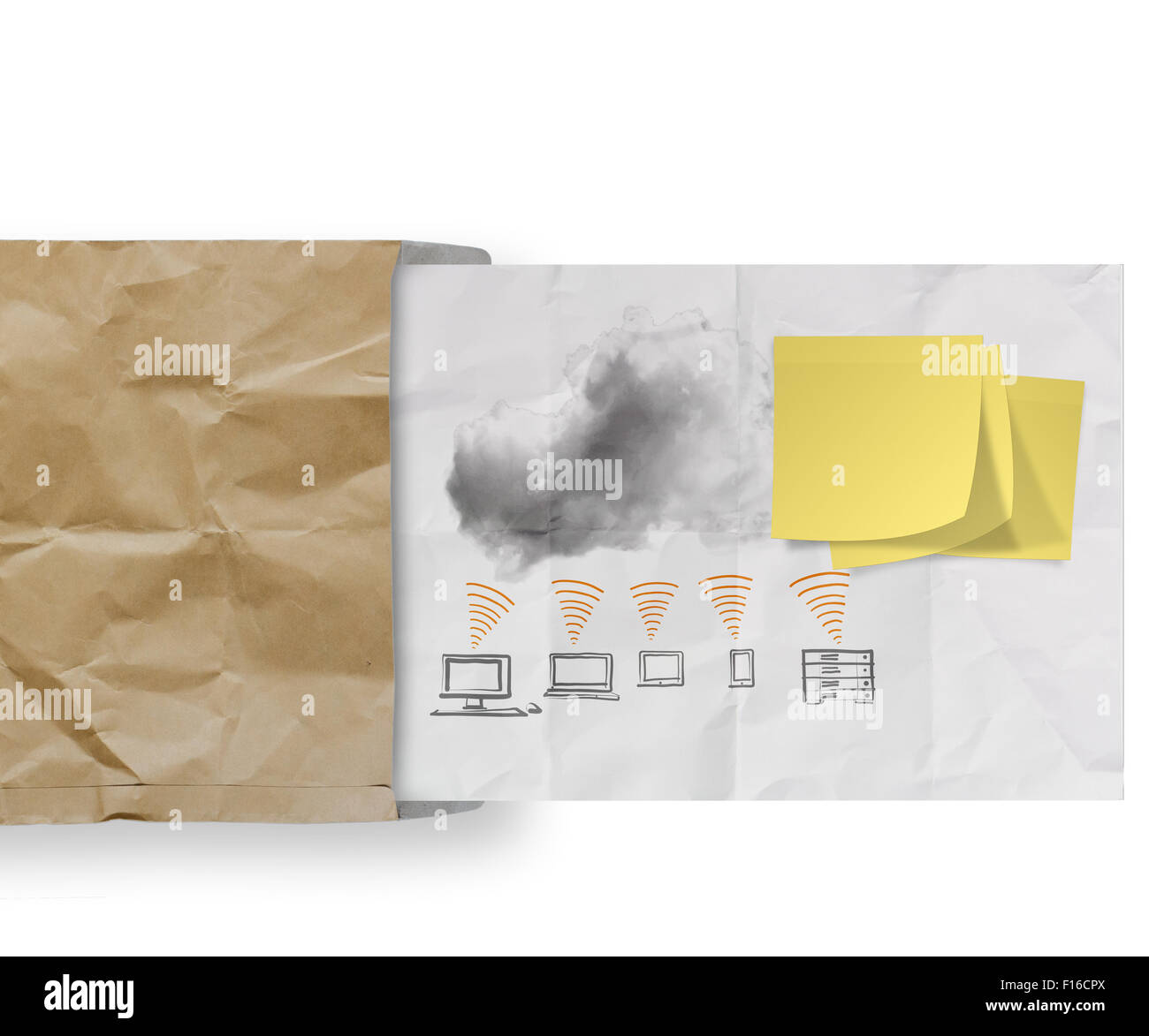 cloud computing blank sticky note with crumpled paper as concept Stock ...