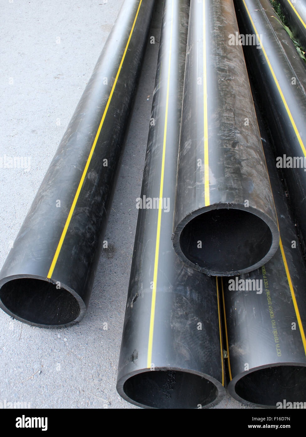 Big black pipe closeup plastic large diameter for the repair of ...
