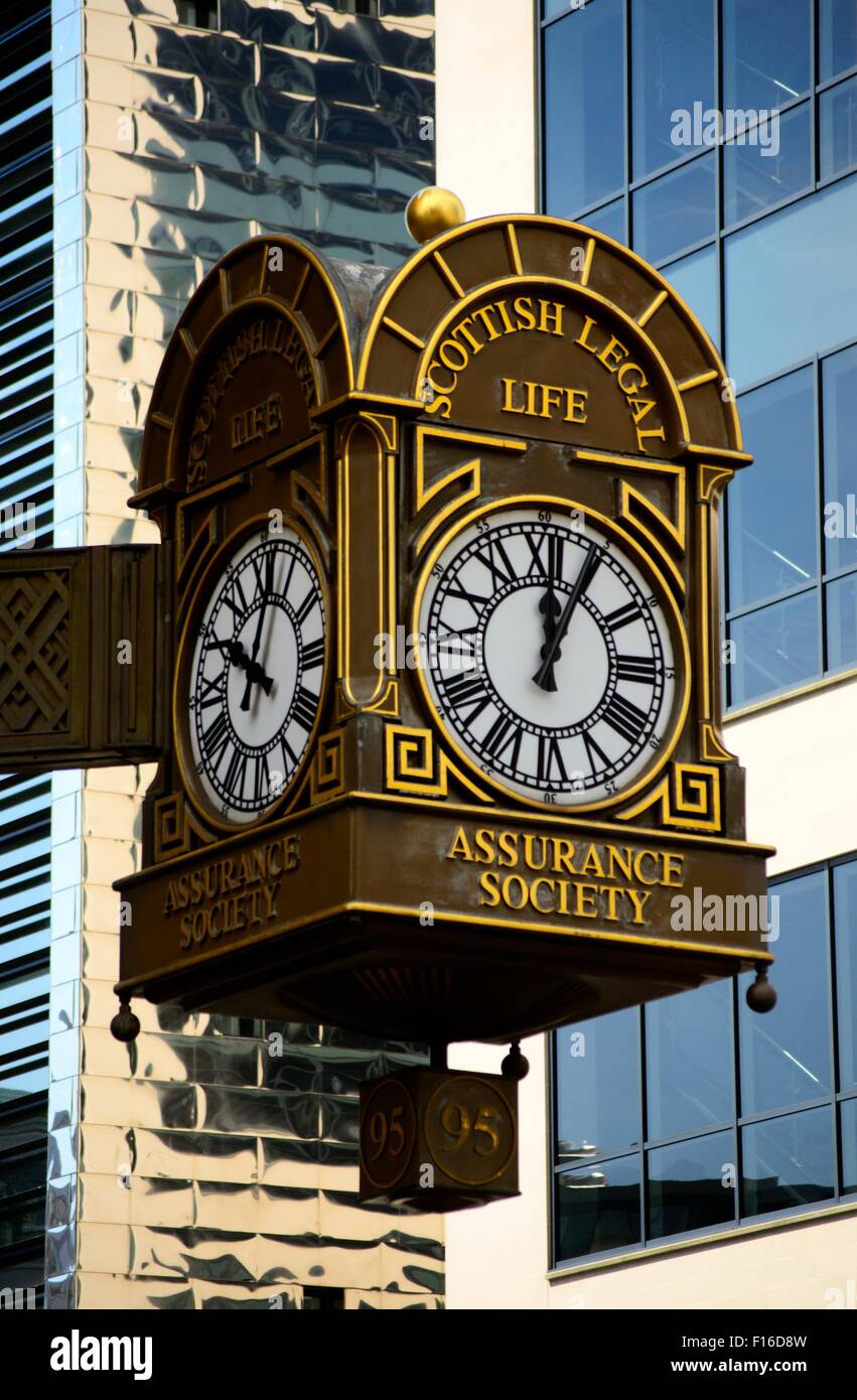 Exterior clock on Bothwell Street in the City Centre in Glasgow ...