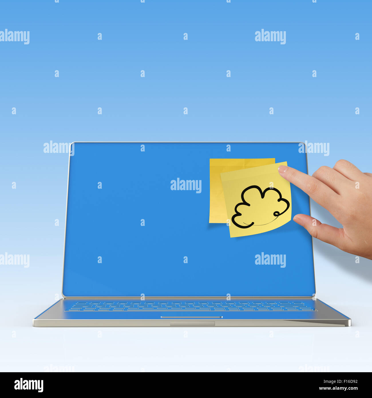 Cloud Computing diagram on sticky note with laptop computer as concept ...