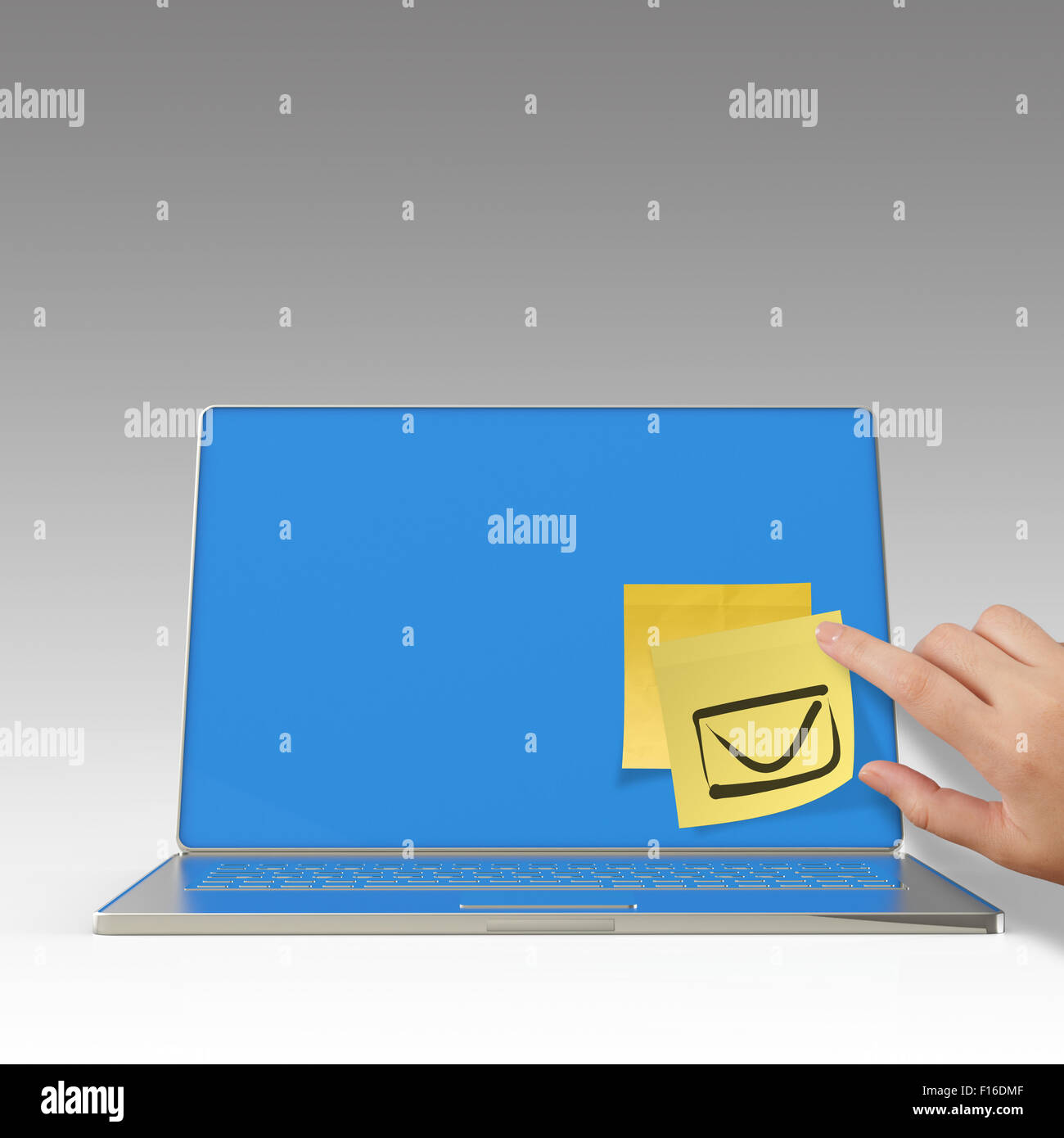 e-mail sign on sticky note on 3d laptop computer as concept Stock Photo ...