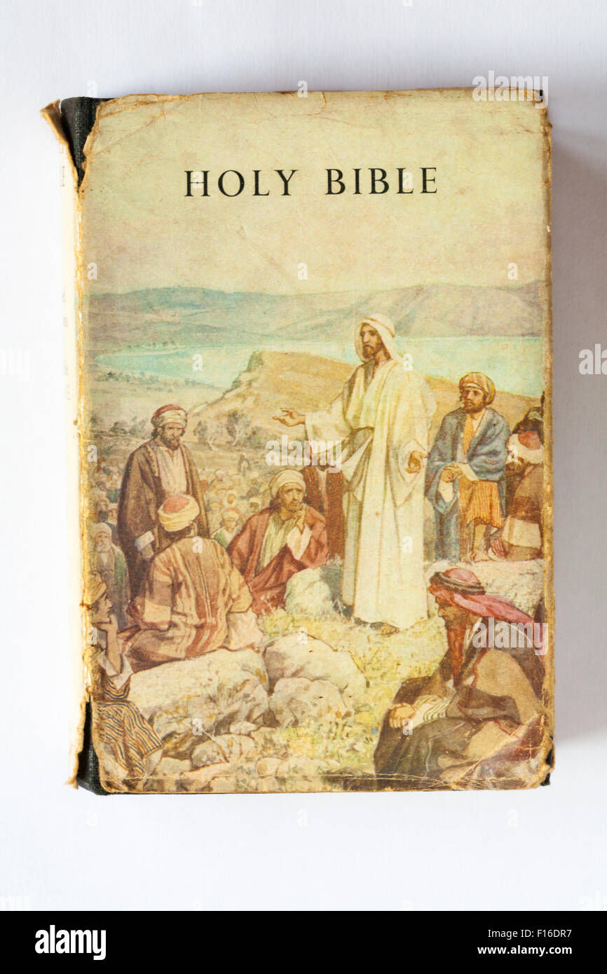 well used Holy Bible book cover isolated on white background Stock ...