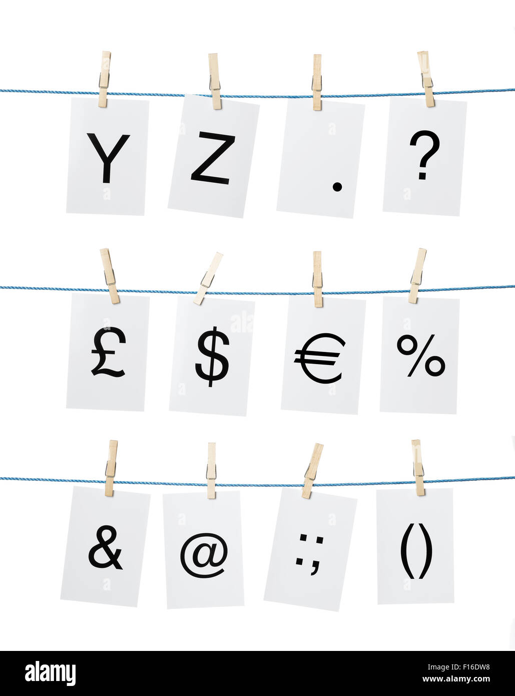 Set on hanging letters and numbers Stock Photo - Alamy