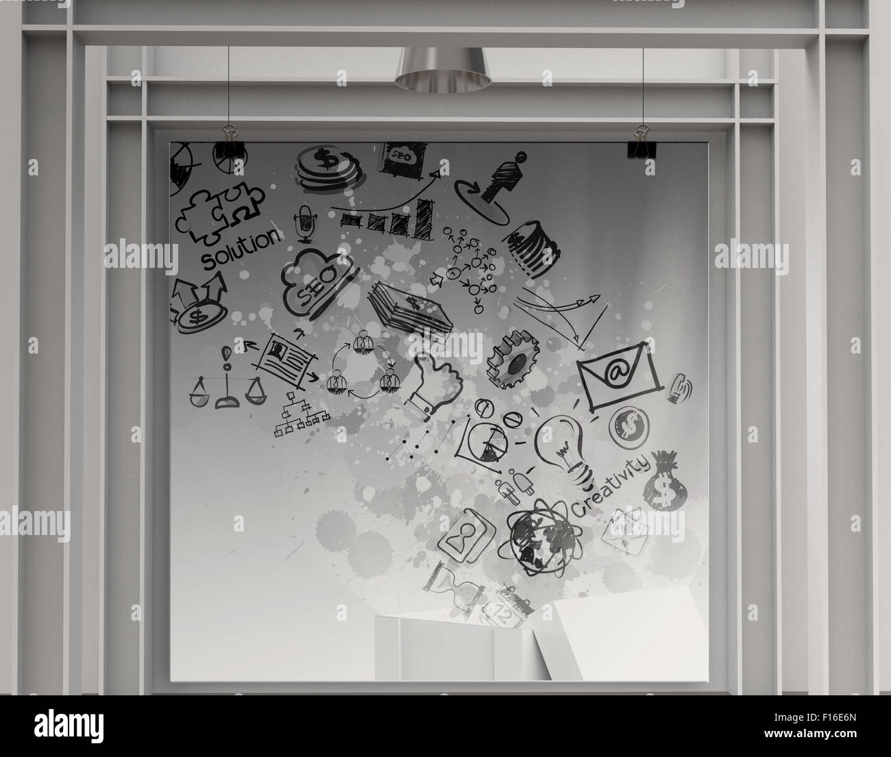 business concept on poster with composition wall with steel frame ...