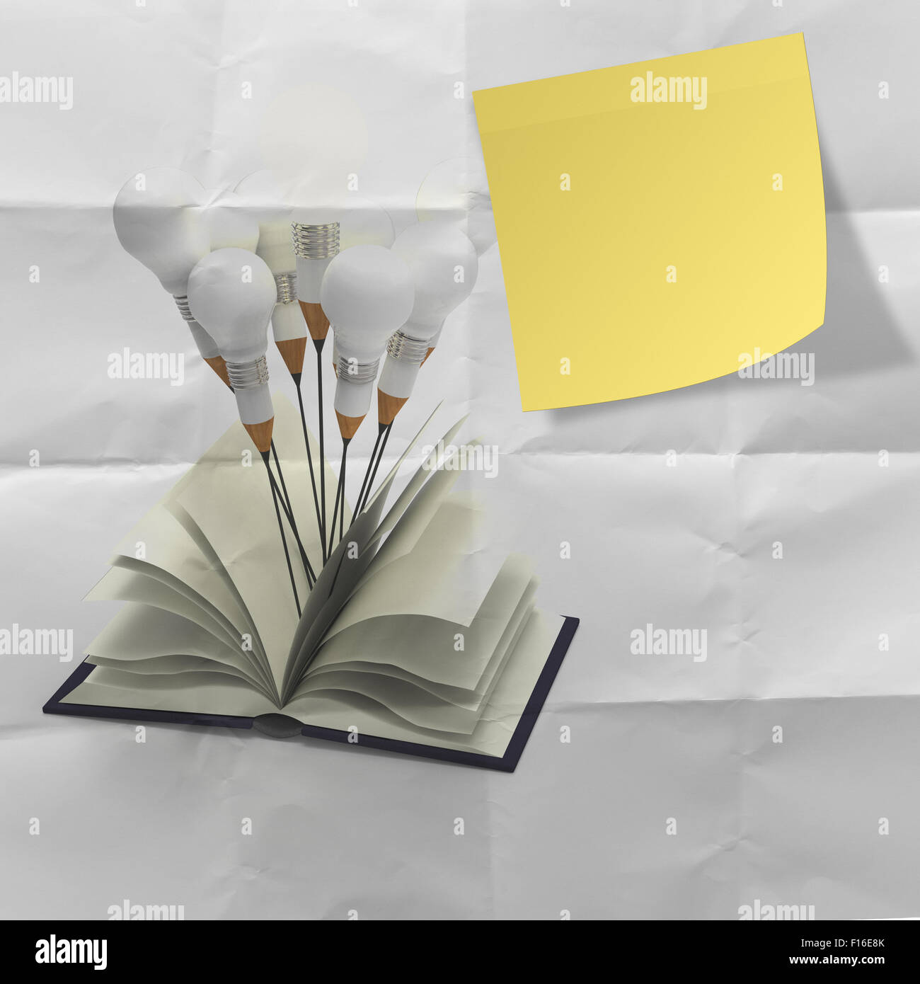 blank yellow stucky note with idea pencil and light bulb concept ...