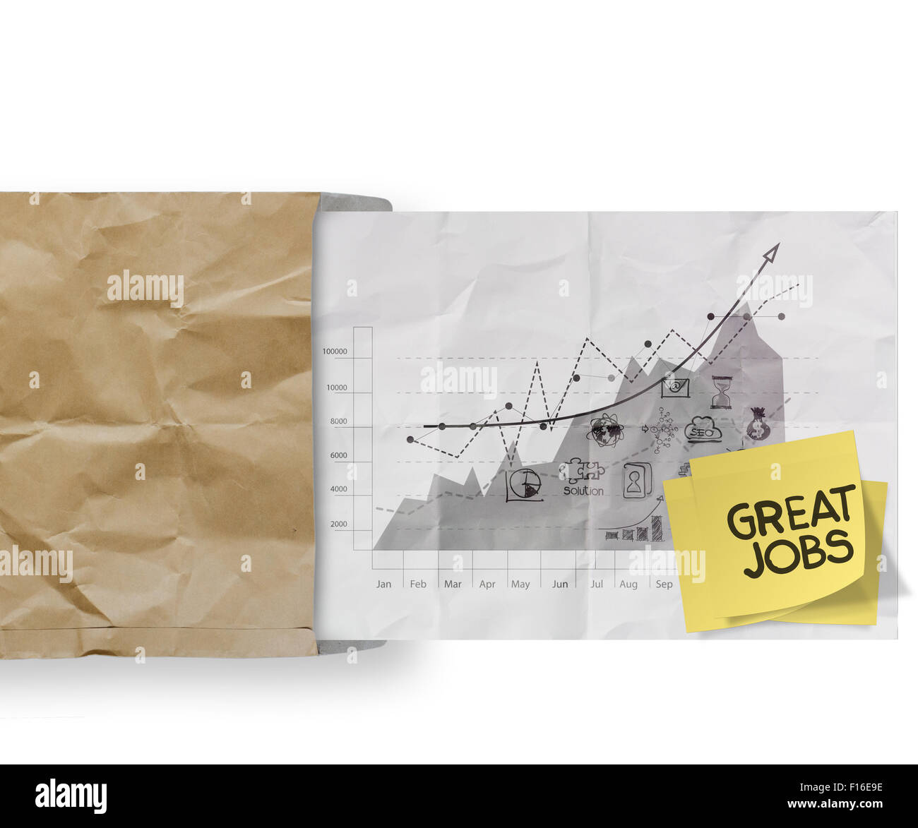 great jobs words sticky note with business strategy crumpled envelope ...