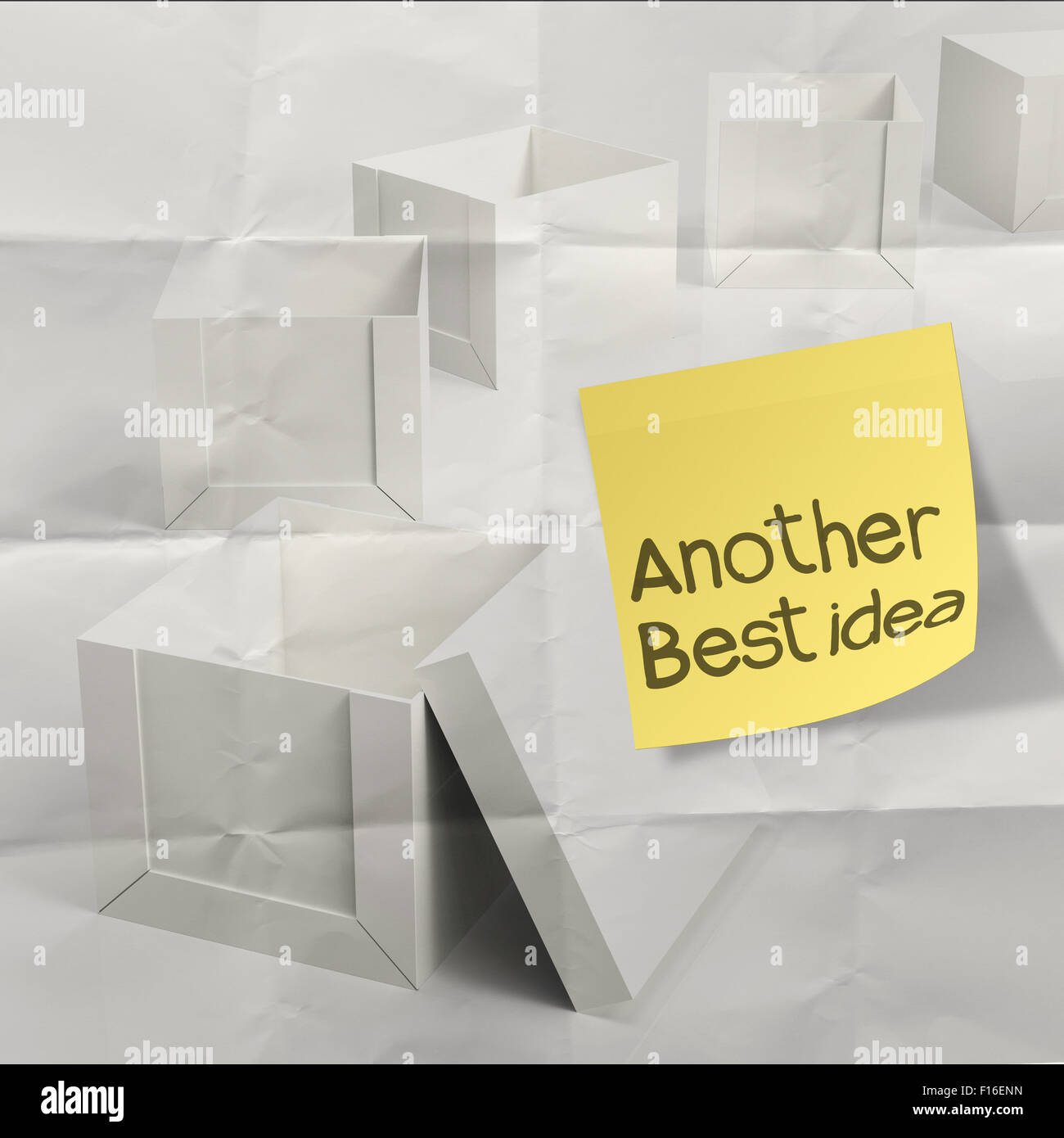 thinking outside the box on crumpled sticky note paper as concept Stock ...