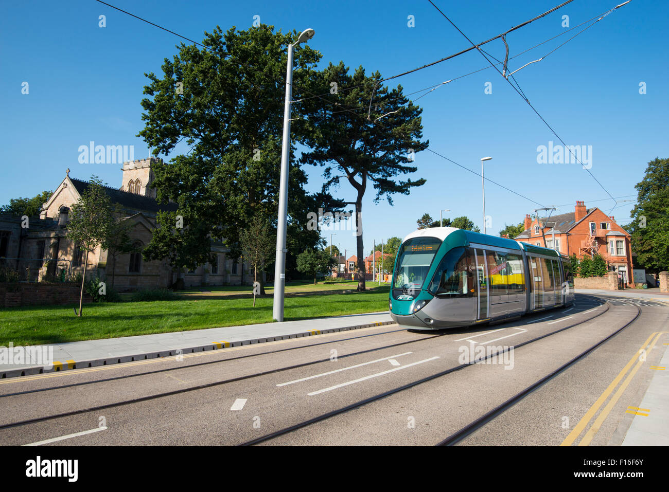 A Nottingham tram running on the newly opened line through Beeston ...
