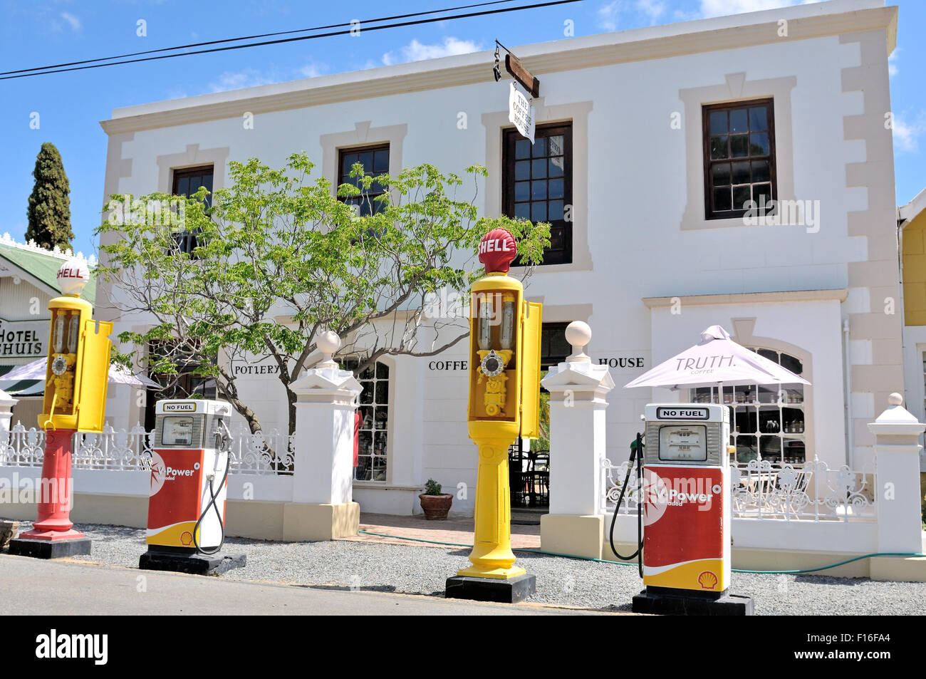 Historical fuel pumps in the Victorian village. The whole town is a ...