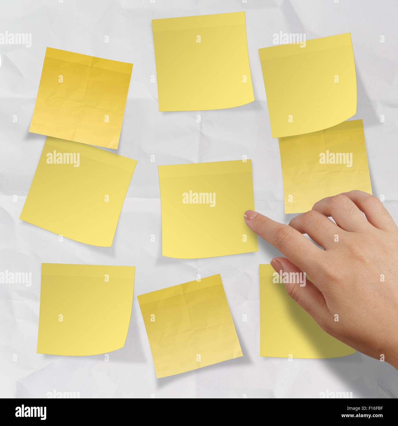 blank crumpled sticky note paper on texture paper as concept Stock ...