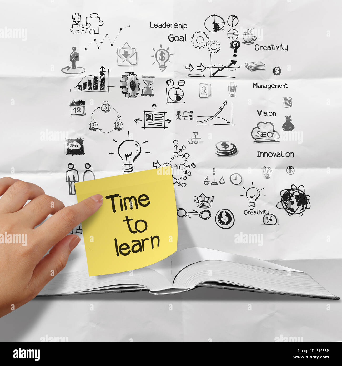 sticky note time to learn on blank book and splash colors choice on ...