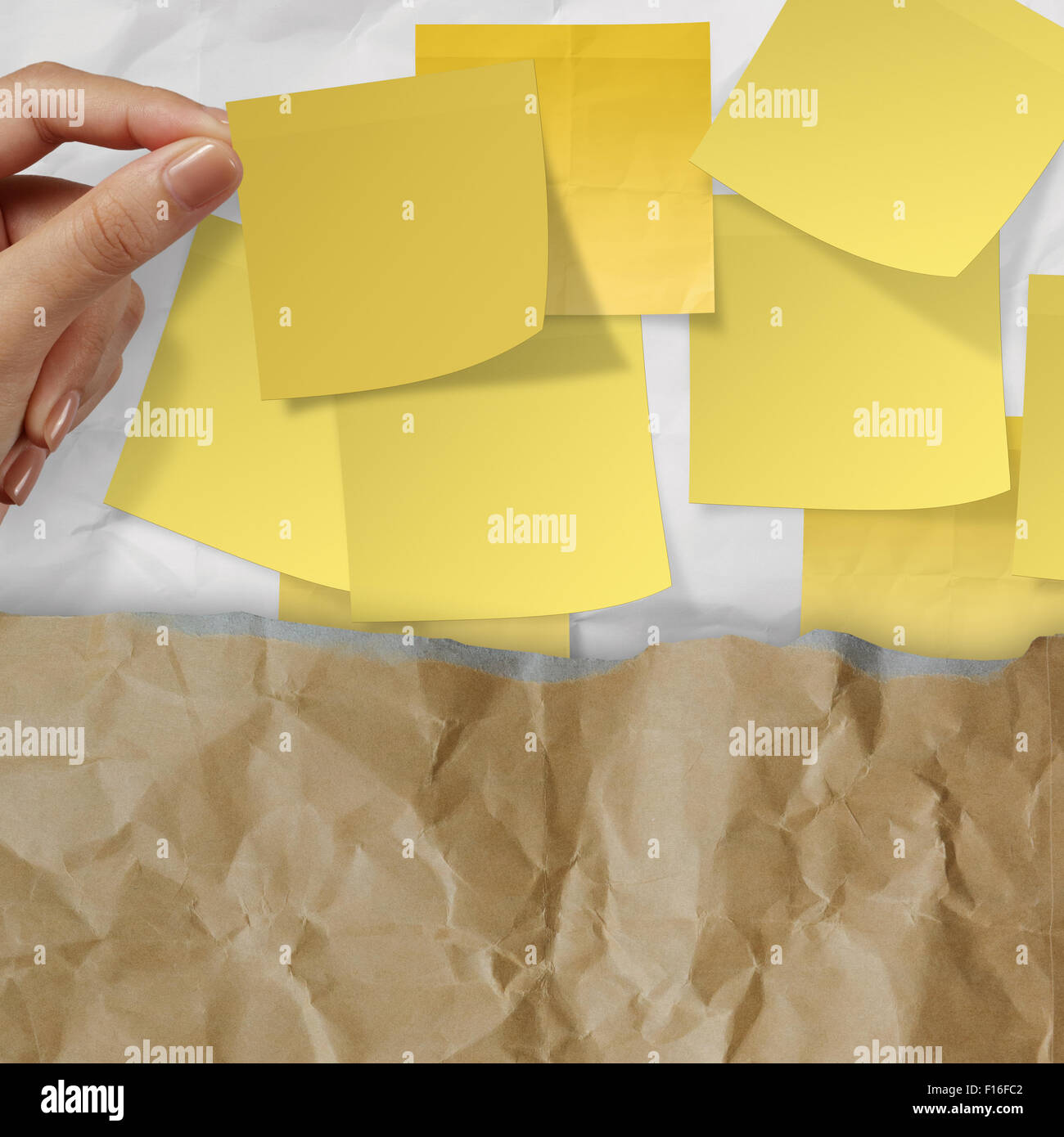 blank crumpled sticky note paper on texture paper as concept Stock ...