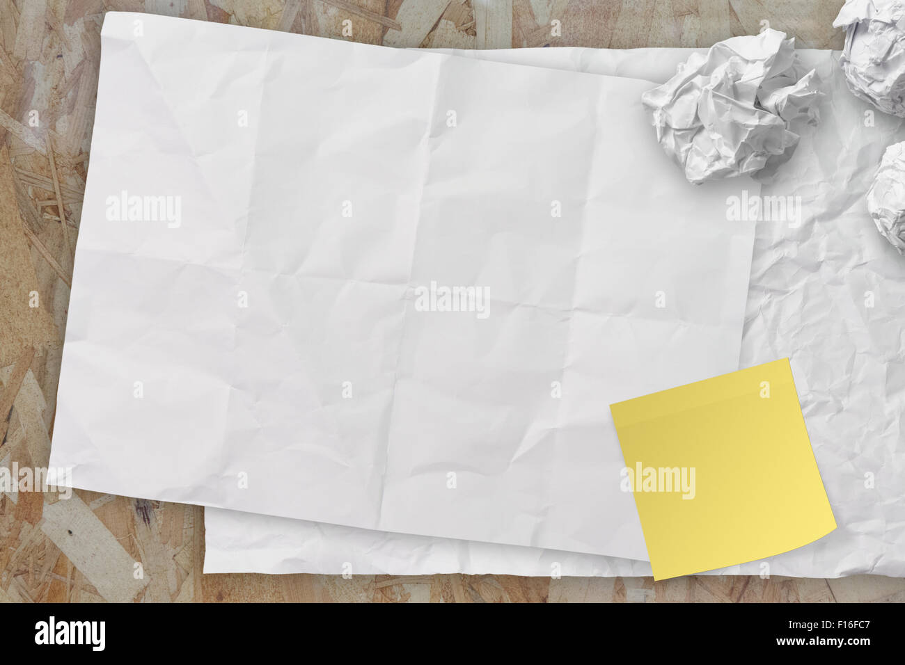 blank crumpled sticky note paper on texture paper as concept Stock ...