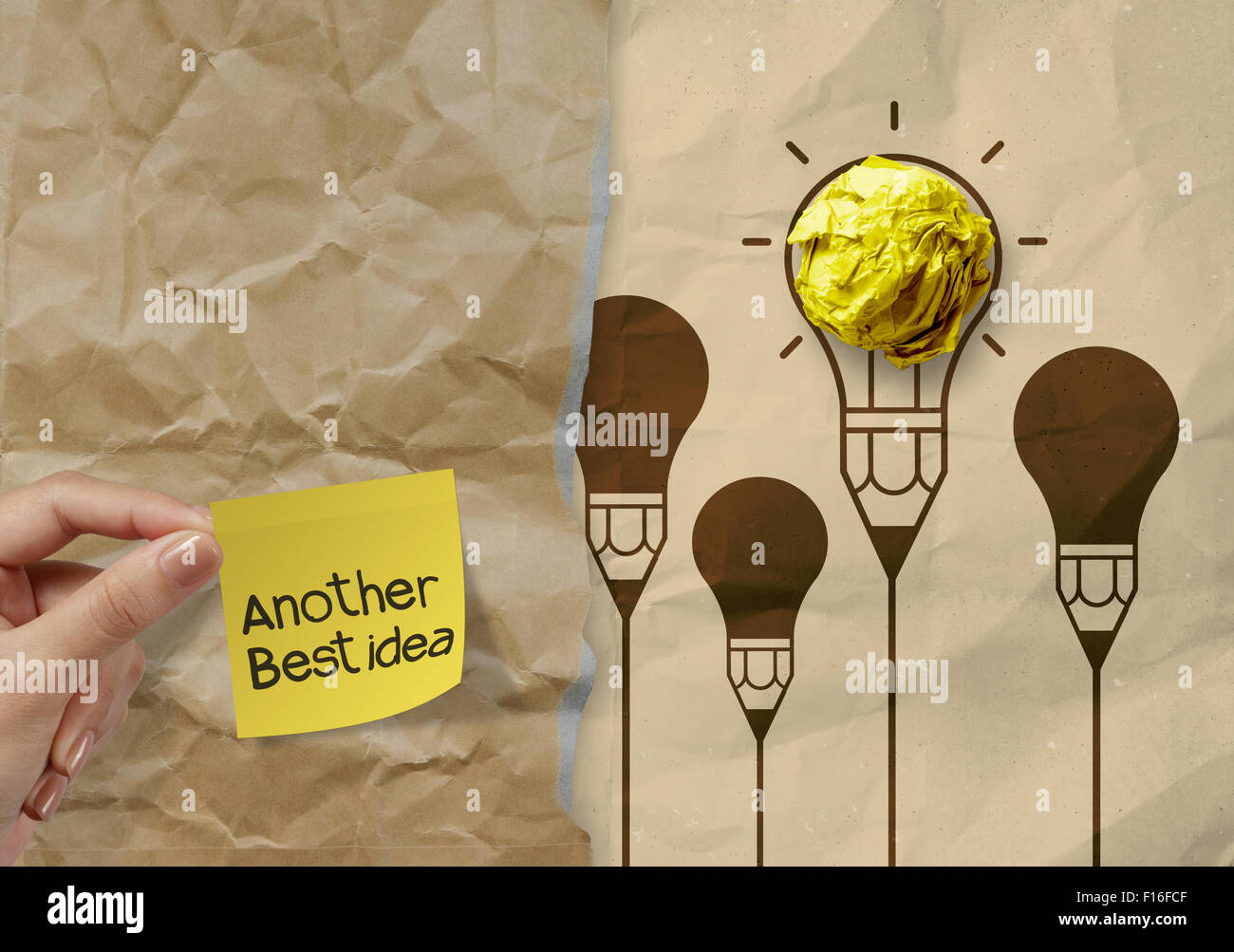 sticky note another best idea on crumpled paper background as concept ...