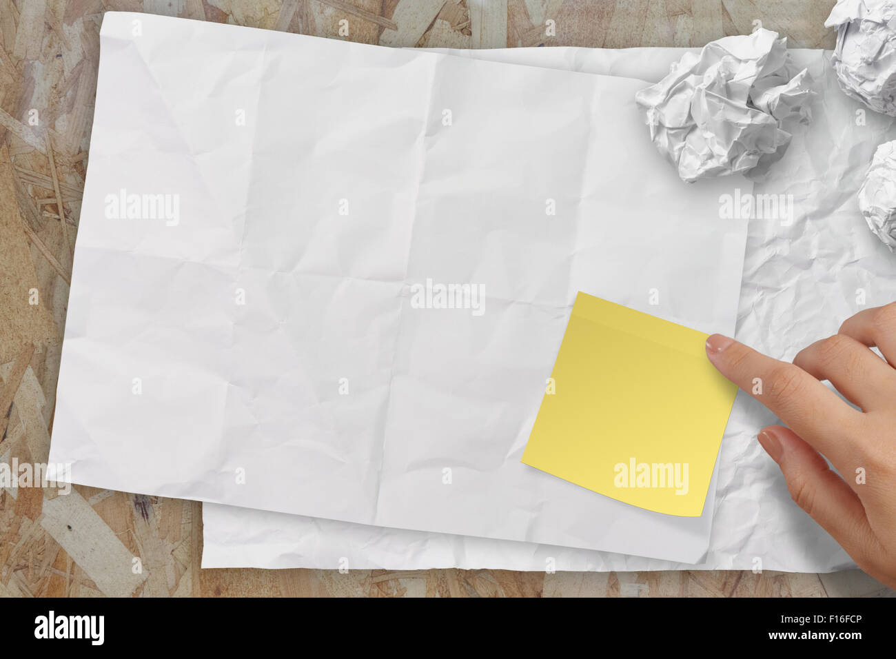 blank crumpled sticky note paper on texture paper as concept Stock ...