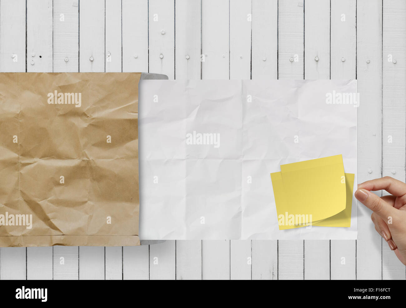 blank crumpled sticky note paper on texture paper as concept Stock ...