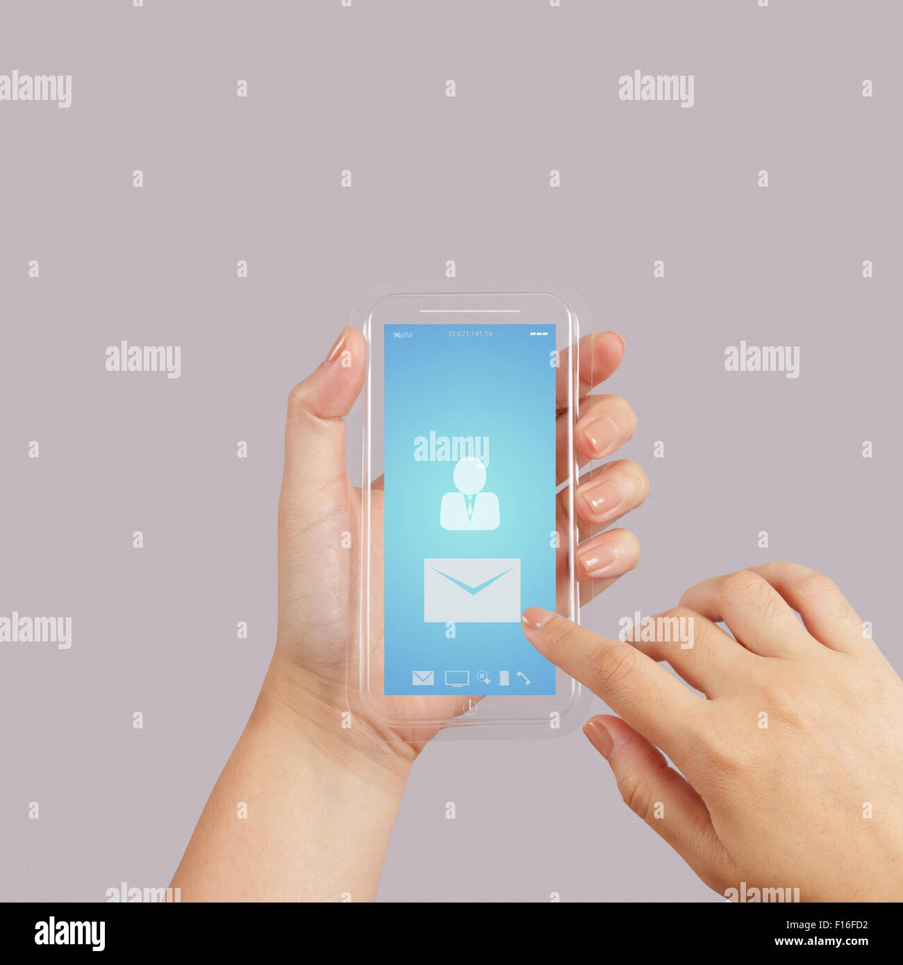 hand use Touch screen mobile phone with email icon as concept Stock ...
