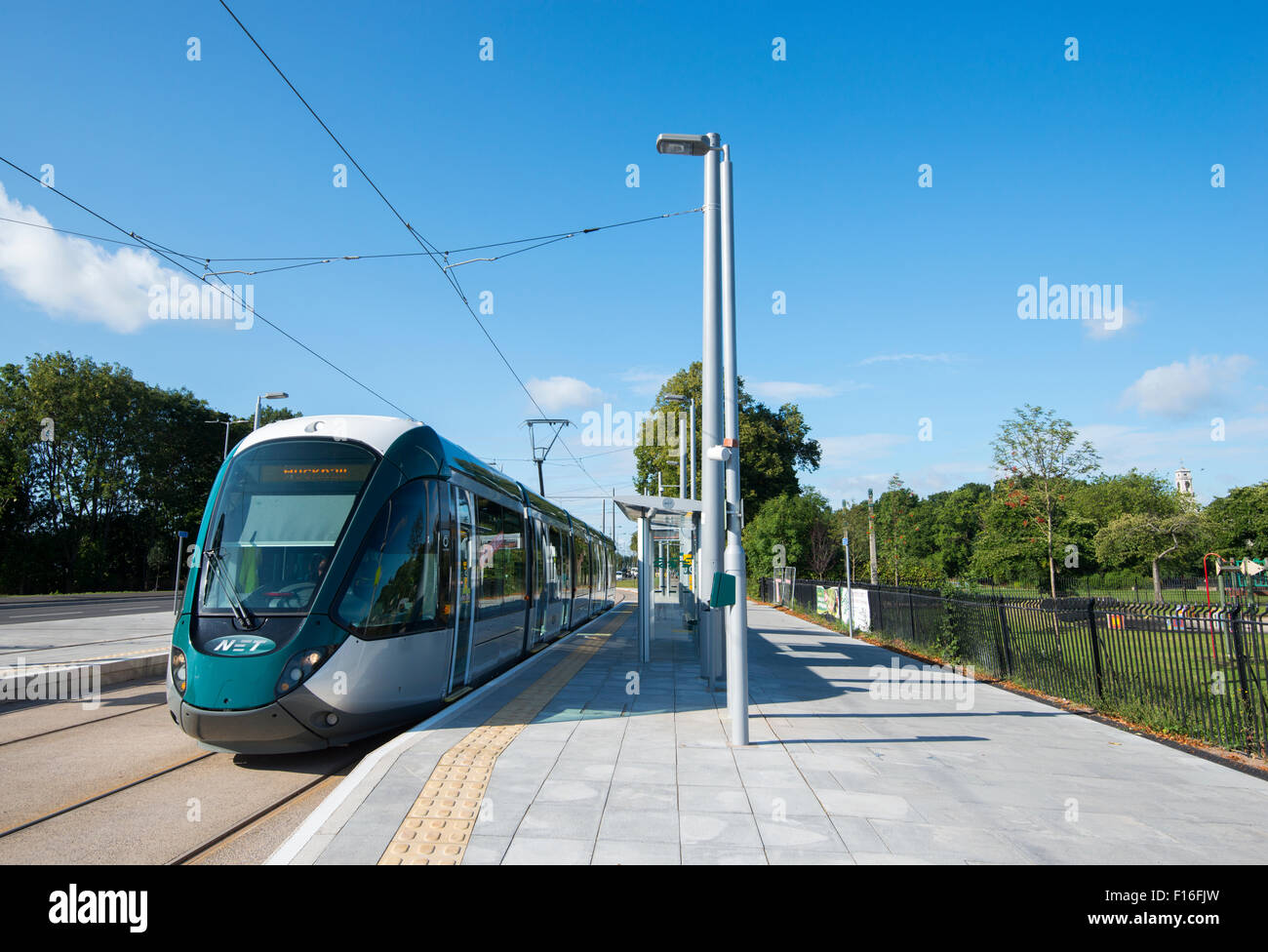 A Nottingham tram running on the newly opened line along University ...