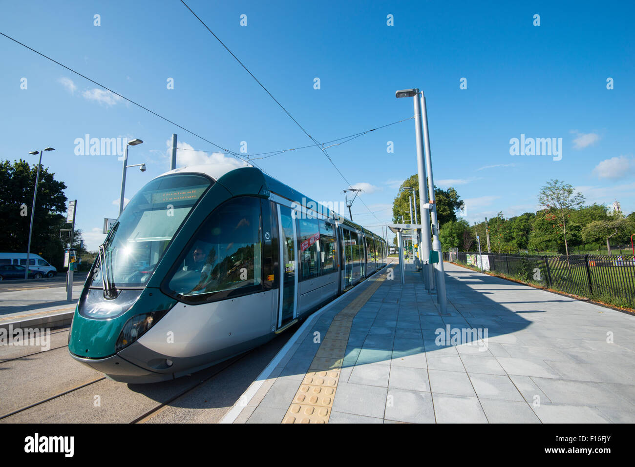 A Nottingham tram running on the newly opened line along University ...