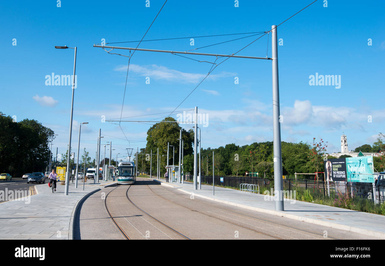 A Nottingham tram running on the newly opened line along University ...